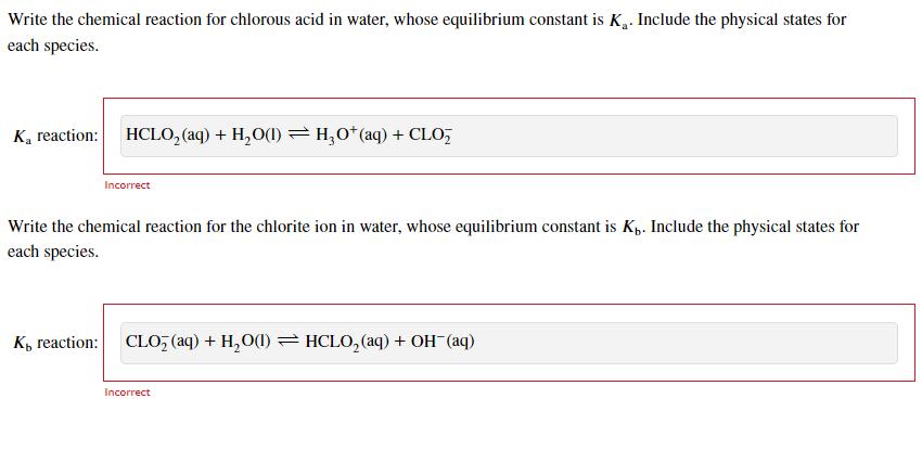 Solved Write the chemical reaction for chlorous acid in | Chegg.com
