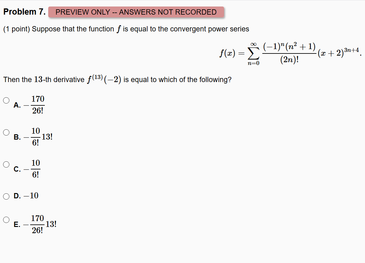Solved Problem 7. PREVIEW ONLY -- ANSWERS NOT RECORDED (1 | Chegg.com