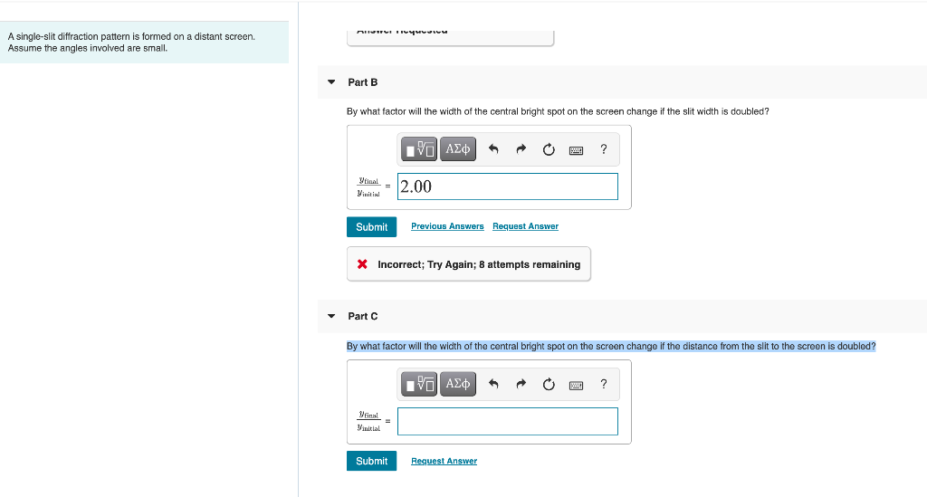 Solved A single-slit diffraction pattern is formed on a | Chegg.com