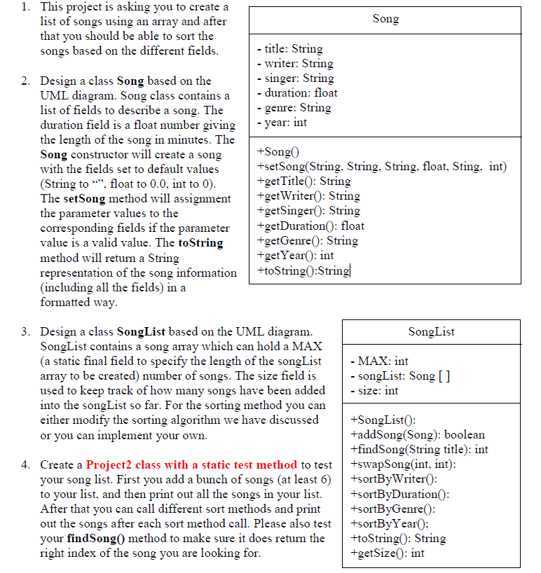 Solved This project is asking you to create a list of songs | Chegg.com