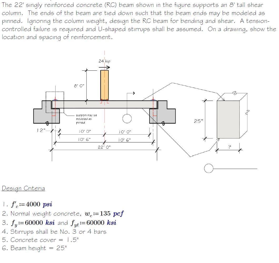 The 22' singly reinforced concrete (RC) beam shown in | Chegg.com