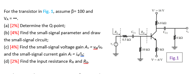 Solved V-16V 36.8 k2 HE RO Ce For the transistor in Fig. 1, | Chegg.com