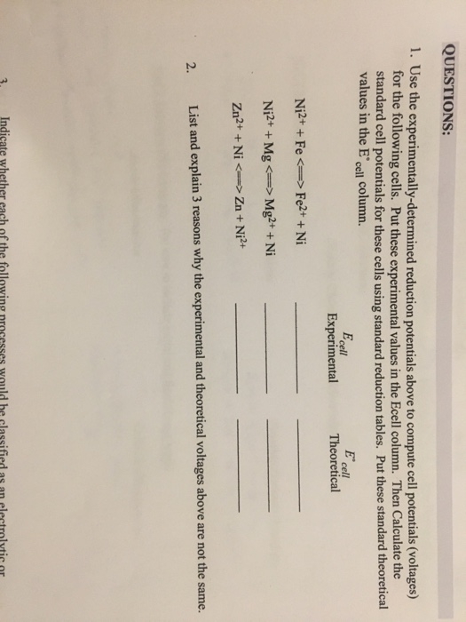 Solved QUESTIONS: 1. Use the experimentally-determined | Chegg.com
