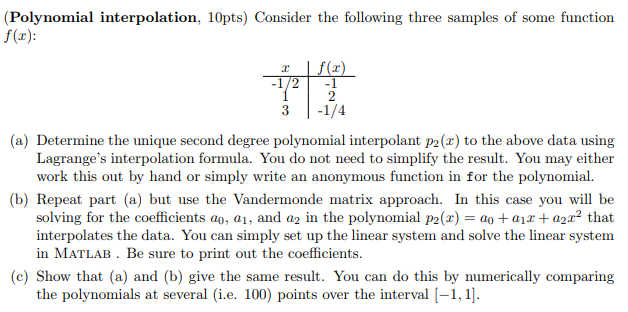 Solved (Polynomial interpolation, 10pts) Consider the | Chegg.com