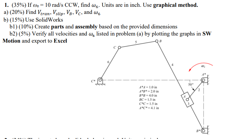 Solved 1. (35%) If 02 = 10 rad/s CCW, find wg. Units are in | Chegg.com