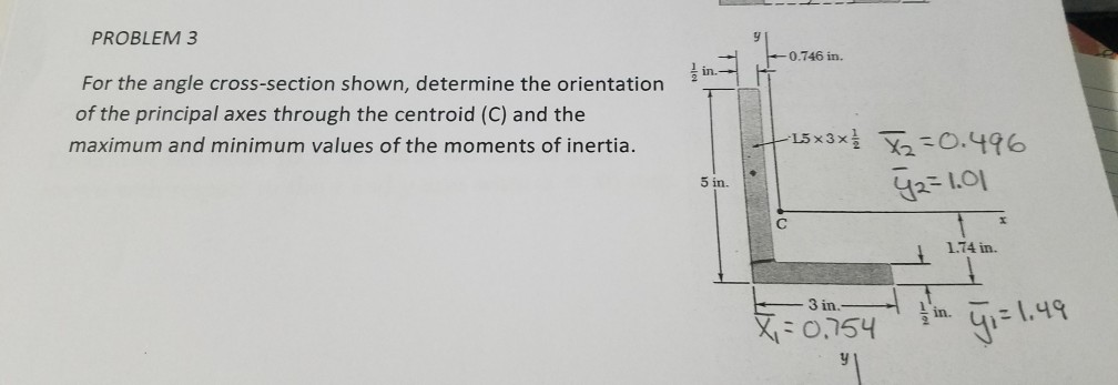 Solved PROBLEM3 0.746 in. For the angle cross-section shown, | Chegg.com