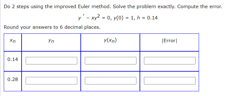 Solved Do 2 steps using the improved Euler method. Solve the | Chegg.com