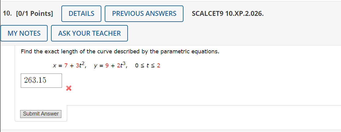/1 Points] SCALCET9 10.XP.2.026. Find the exact | Chegg.com