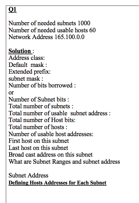 Solved OI Number of needed subnets 1000 Number of needed | Chegg.com