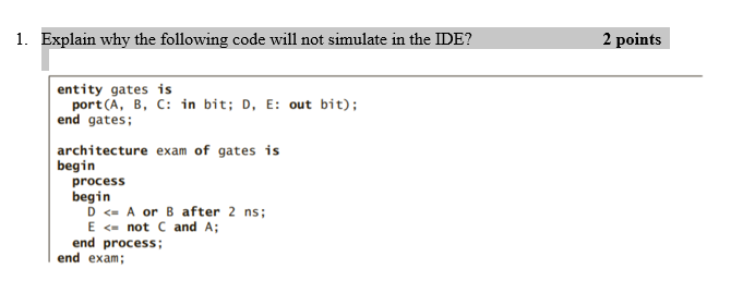 Solved Explain why the following code will not simulate in | Chegg.com