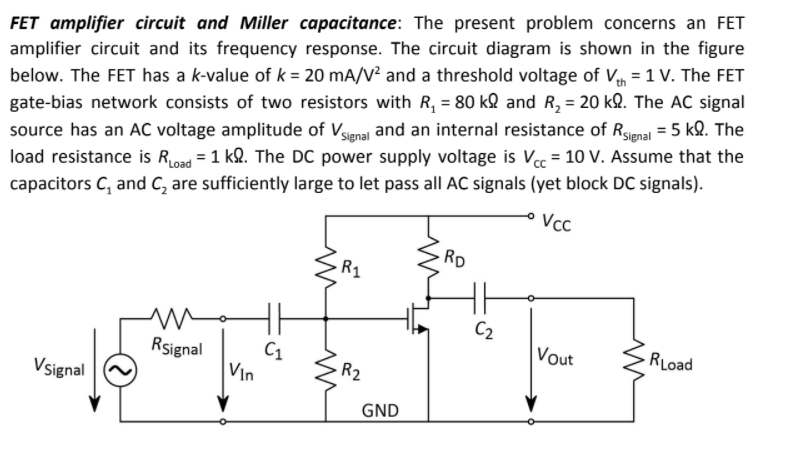 FET amplifier circuit and Miller capacitance: The | Chegg.com