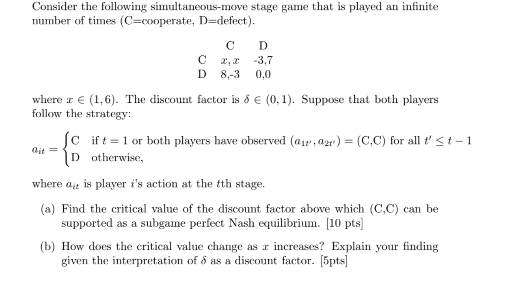 Solved Consider the following simultaneous-move stage game | Chegg.com