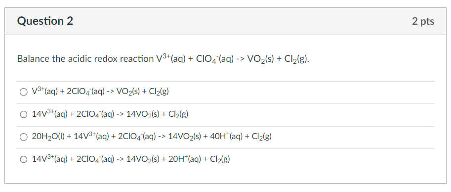 Solved Balance the acidic redox reaction | Chegg.com