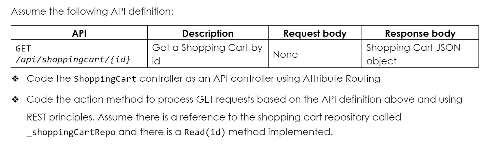 Solved Assume the following API definition: * Code the | Chegg.com