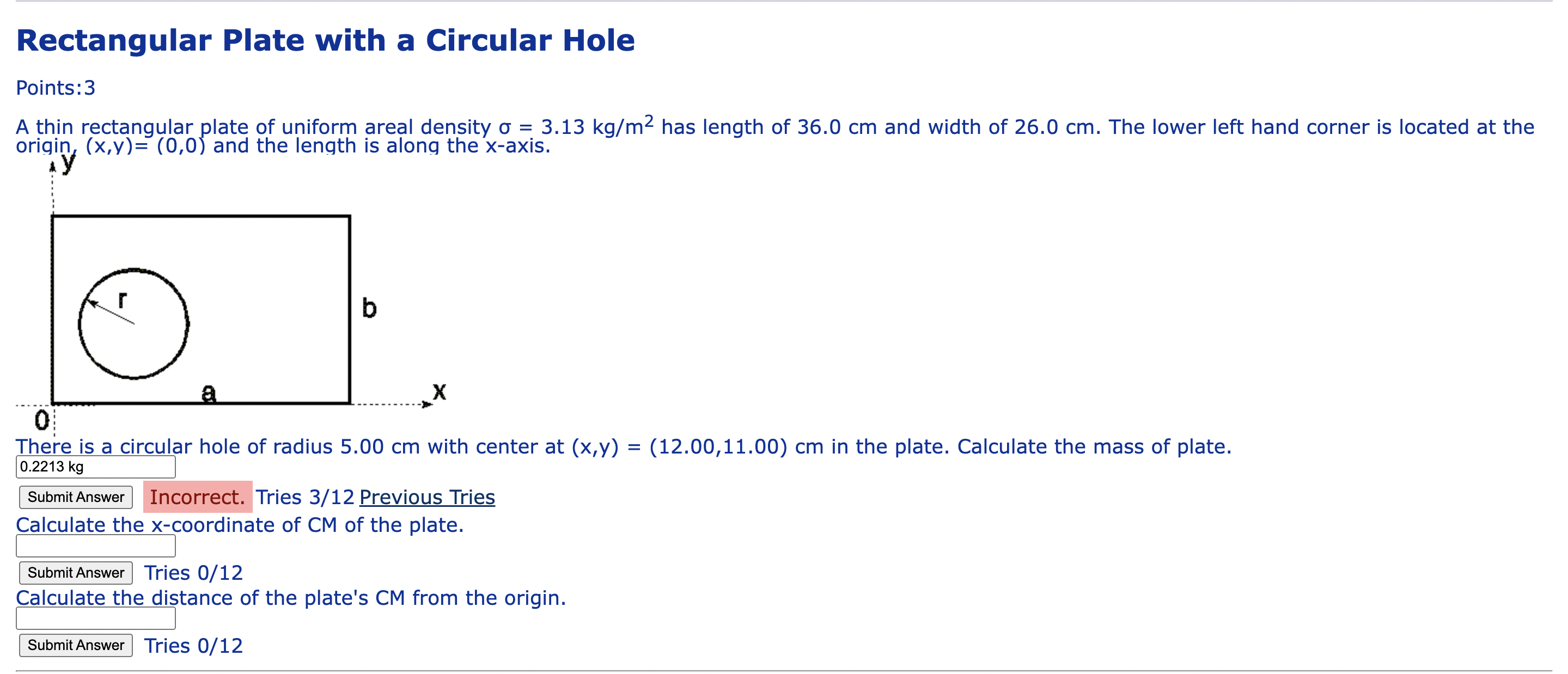 Solved Points: 3 A thin rectangular plate of uniform areal | Chegg.com