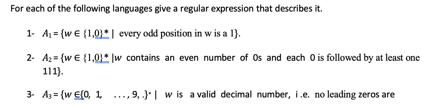 Solved For each of the following languages give a regular | Chegg.com