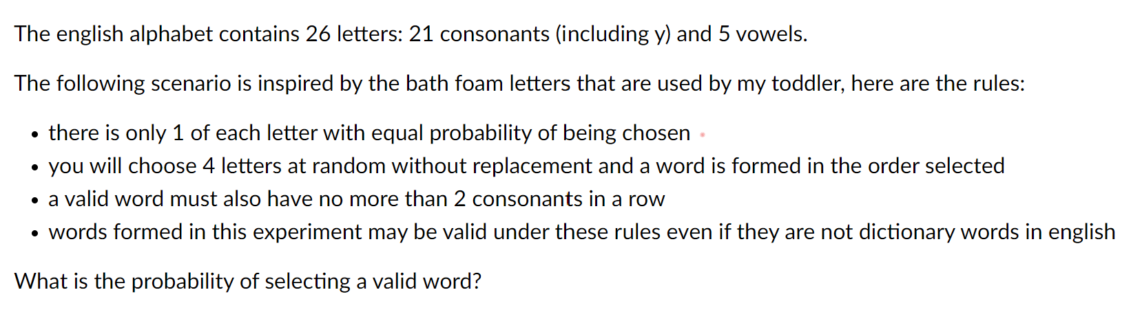 Solved The english alphabet contains 26 letters: 21 | Chegg.com