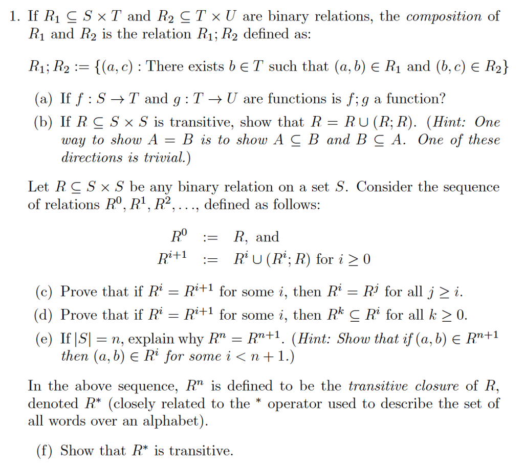 Solved 1. If R1 C S × T and R2-T x are binary relations, the | Chegg.com