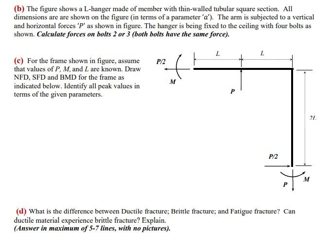 Solved (b) The figure shows a L-hanger made of member with | Chegg.com