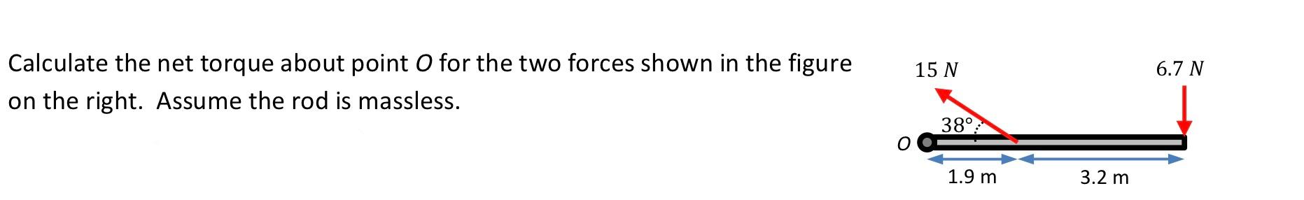 Solved 15 N 6.7 N Calculate the net torque about point O for | Chegg.com