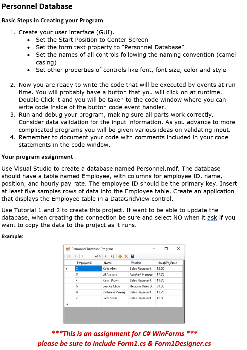 Personnel Database Basic Steps in Creating your | Chegg.com
