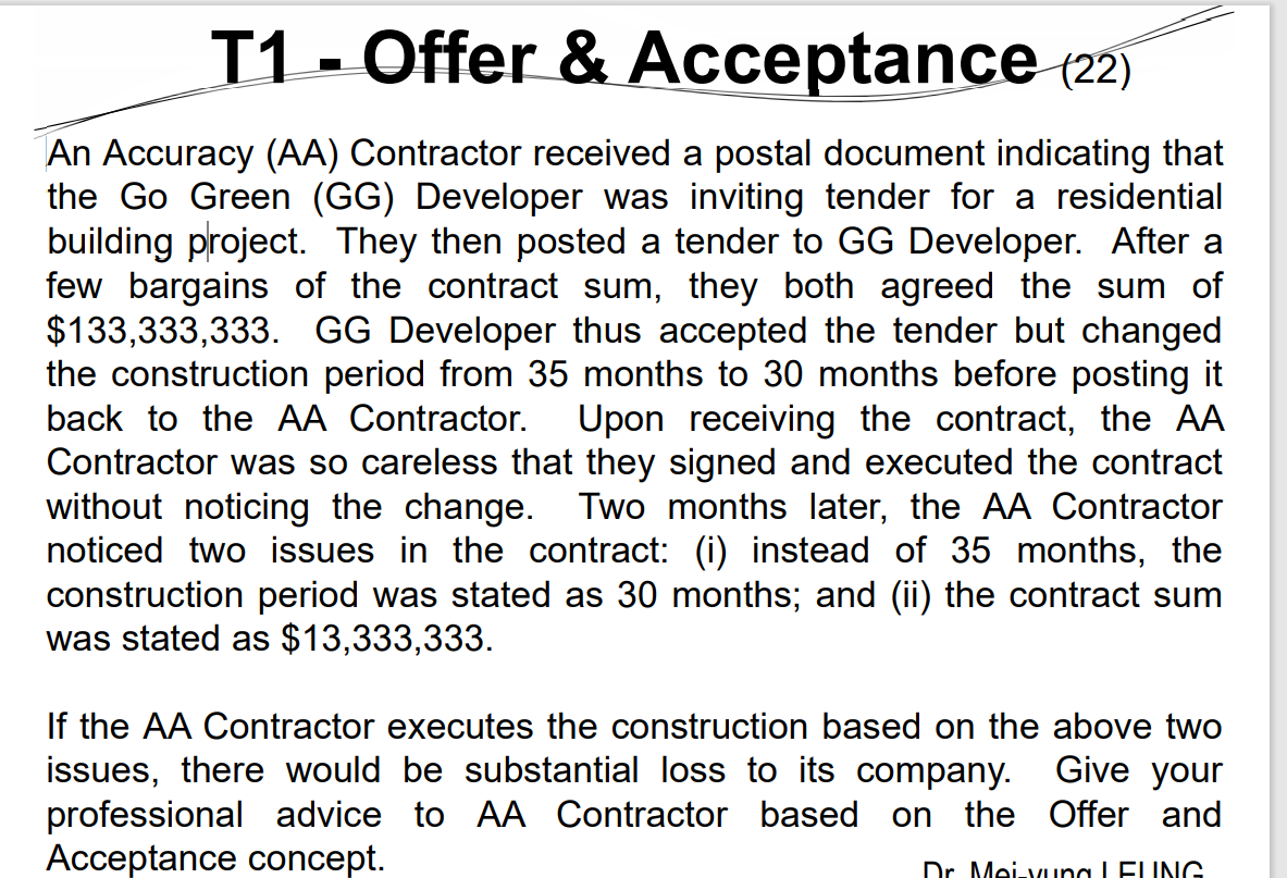 Solved T1 - Offer & Acceptance (22) An Accuracy (AA) | Chegg.com