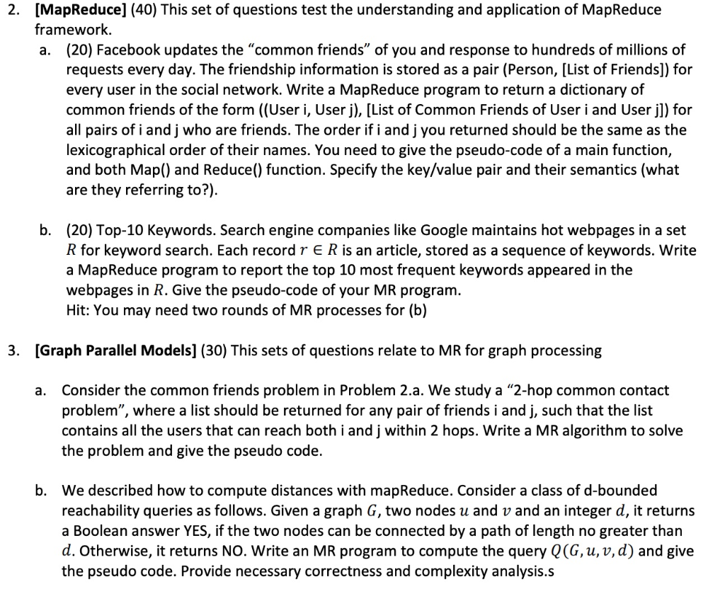 [MapReduce] (40) This set of questions test the | Chegg.com