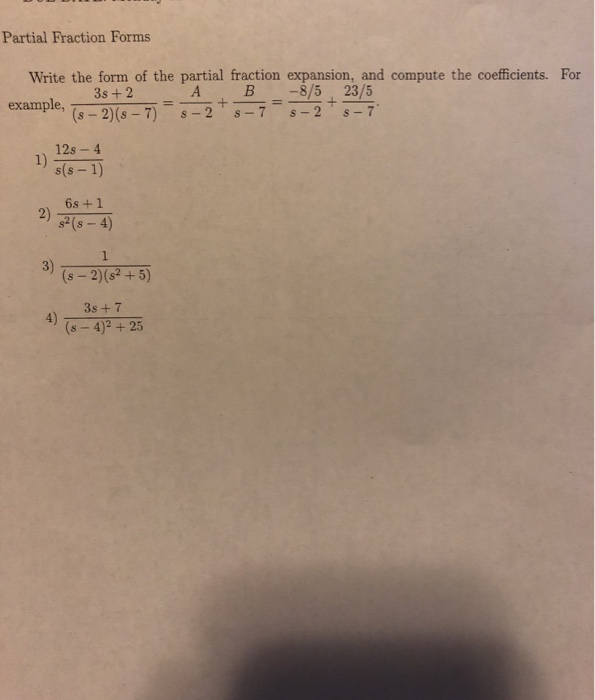 Solved Partial Fraction Forms Write the form of the partial | Chegg.com