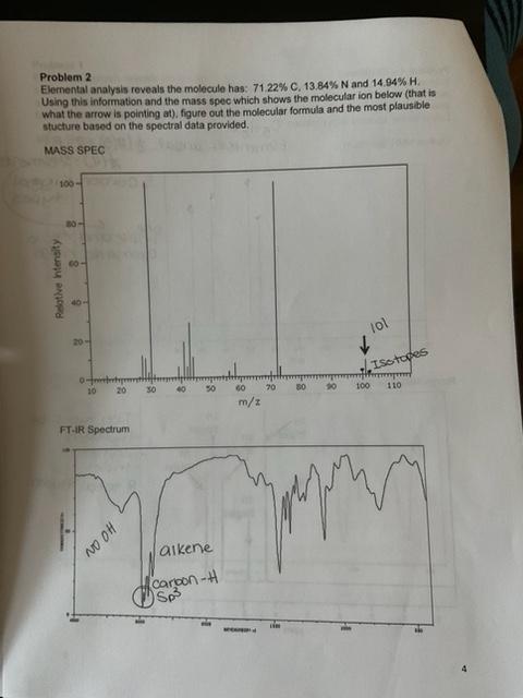 Solved Problem 2 Elemental analysis reveals the molecule | Chegg.com