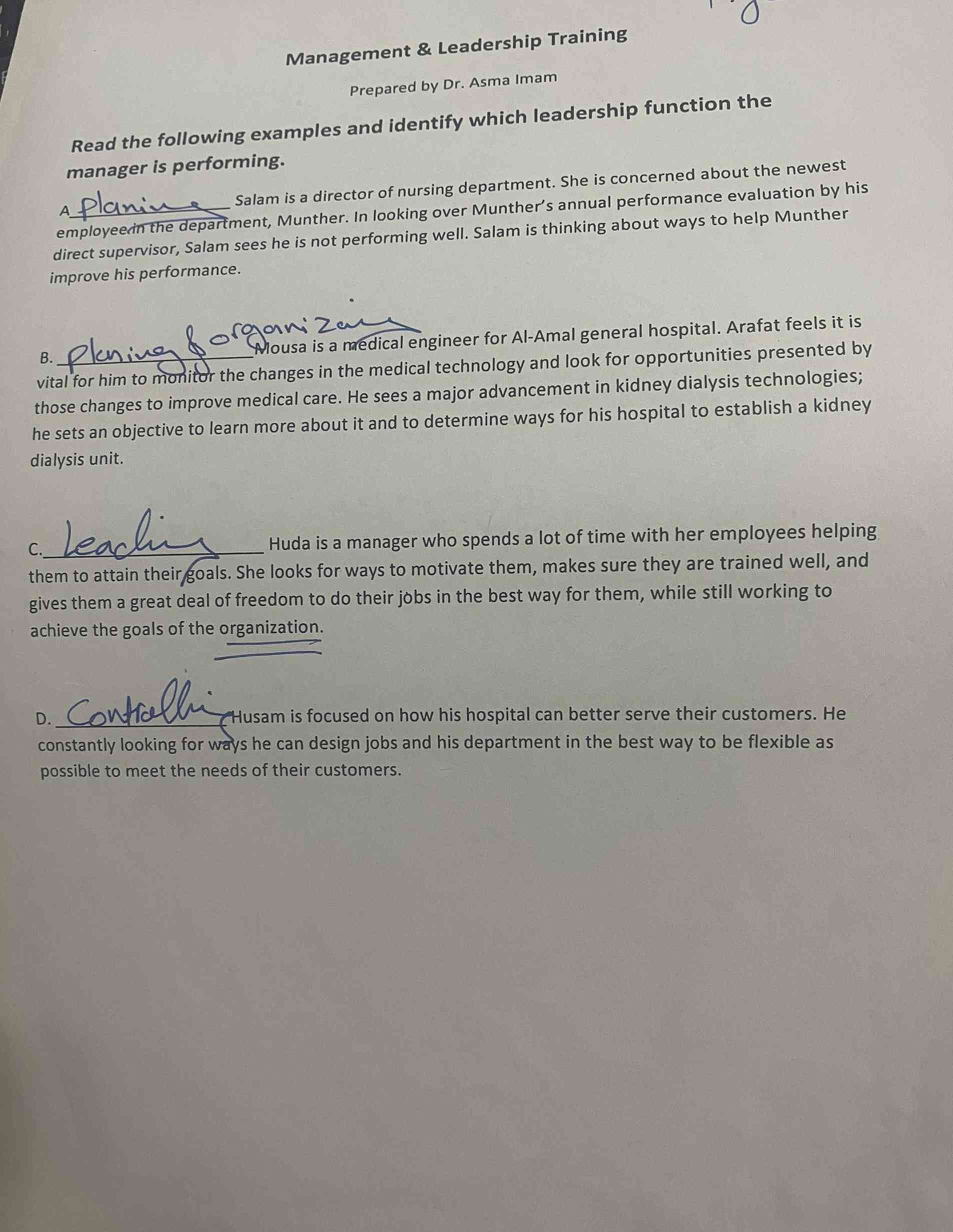 Solved Management & Leadership TrainingPrepared by Dr. ﻿Asma | Chegg.com