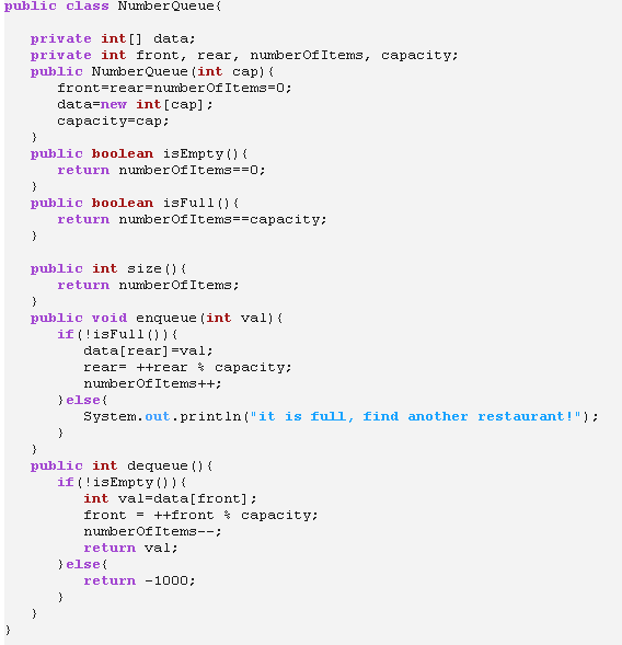 Solved For this assignment, you need to develop NumberQueue | Chegg.com