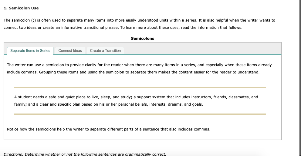 Solved 1. Semicolon Use The semicolon () is often used to | Chegg.com