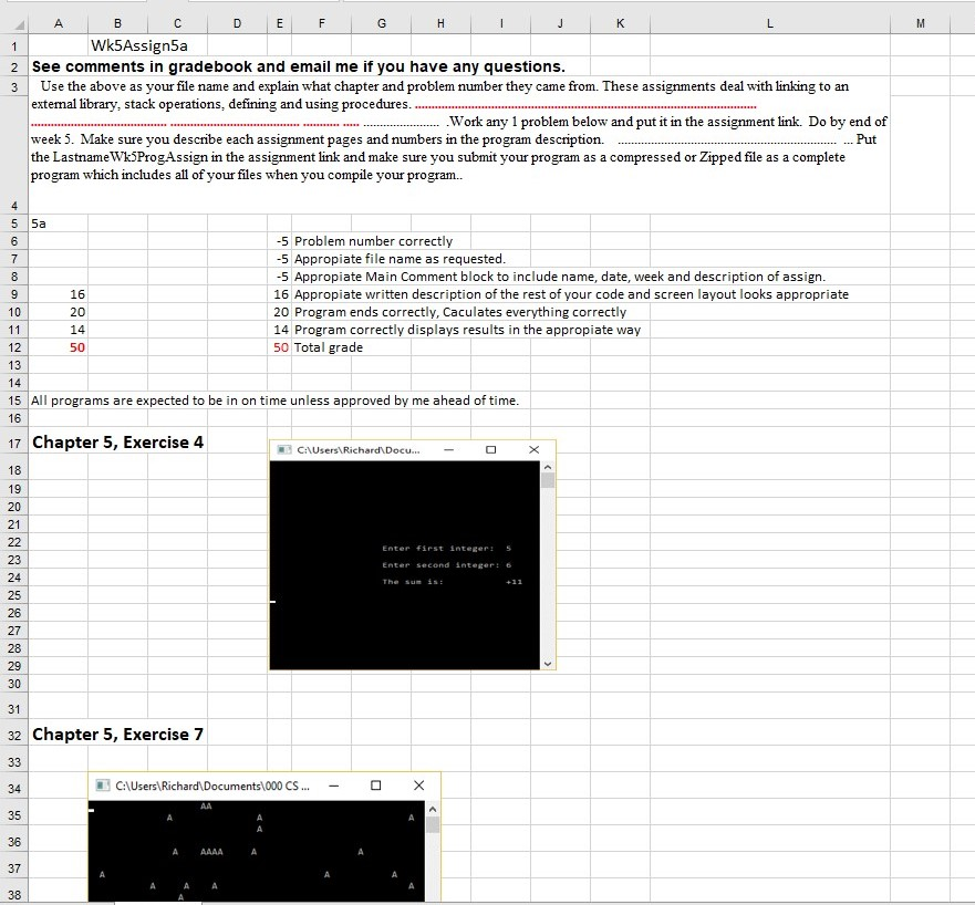 1 A B C D E F G H I J K Wk5Assign5a 2 See comments in | Chegg.com