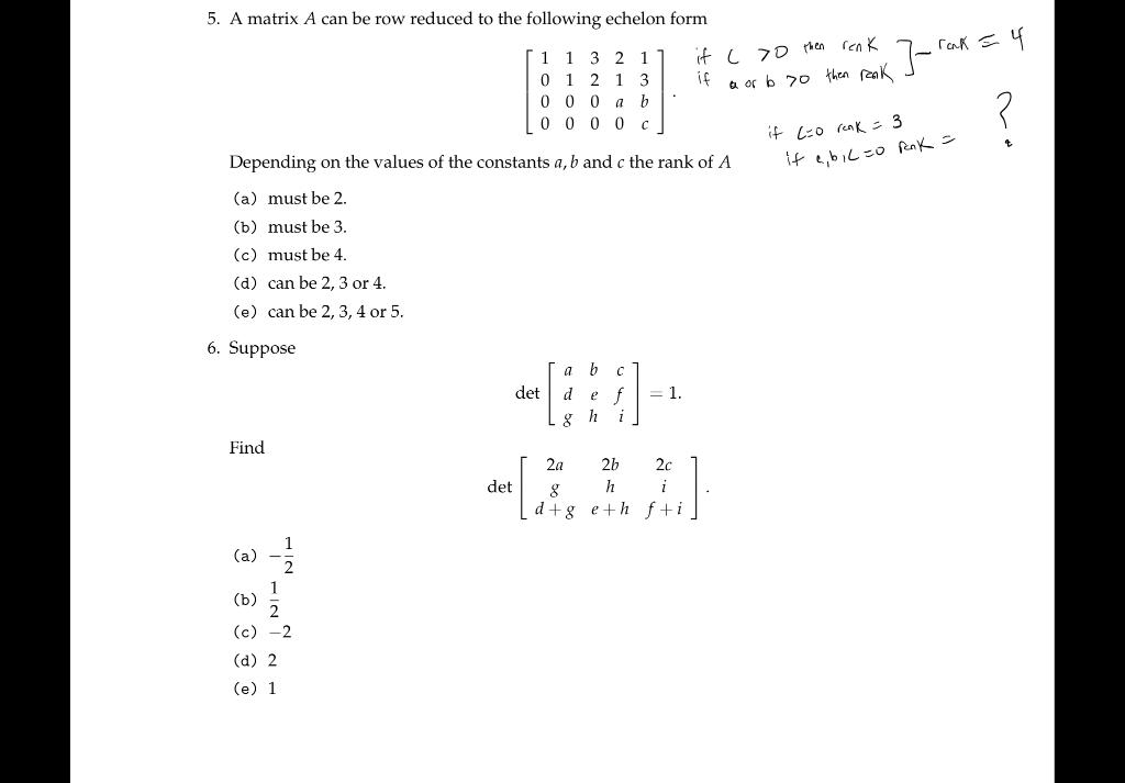 Solved 5. A matrix A can be row reduced to the following | Chegg.com