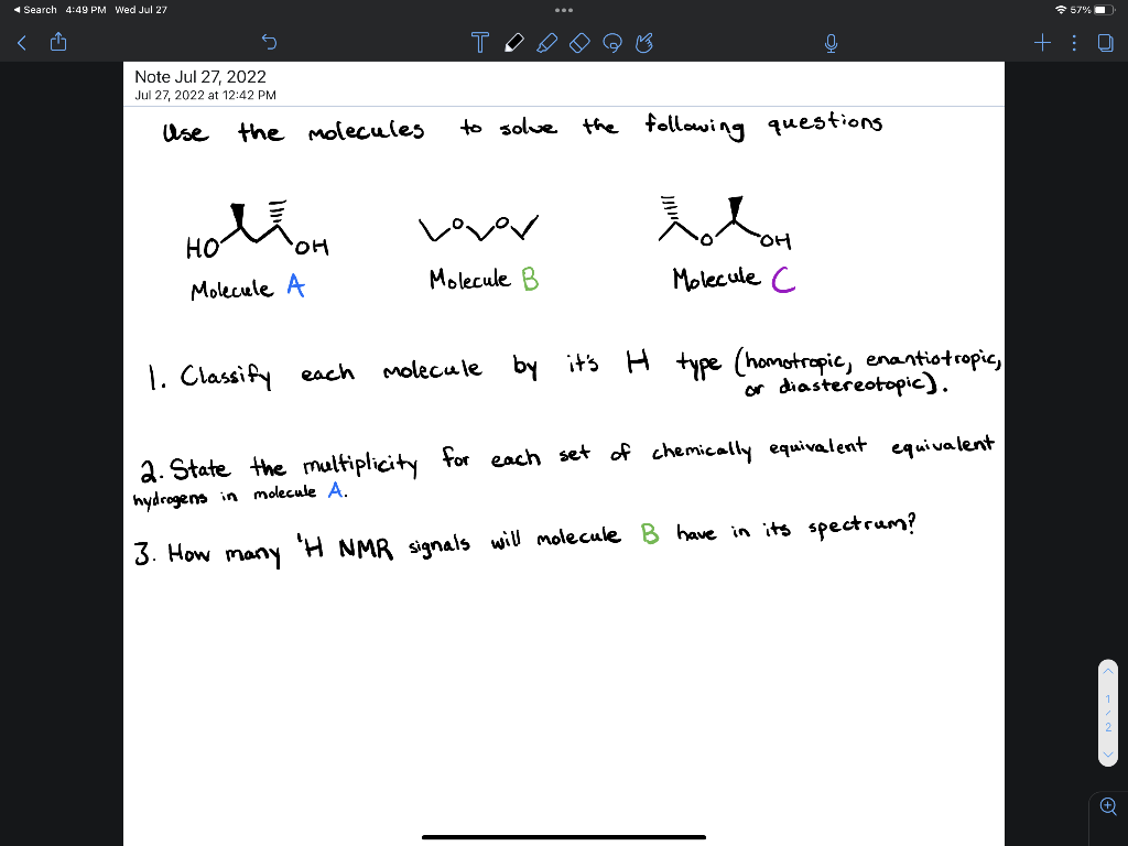 Solved 1. Classify each molecule by it's H type (homotropic, | Chegg.com