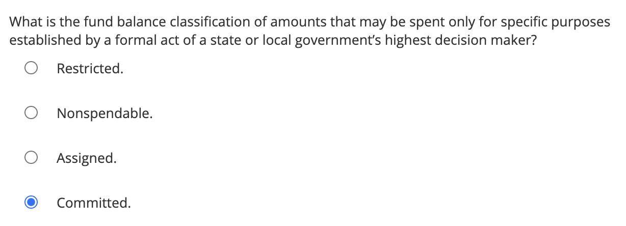 Solved What is the fund balance classification of amounts | Chegg.com