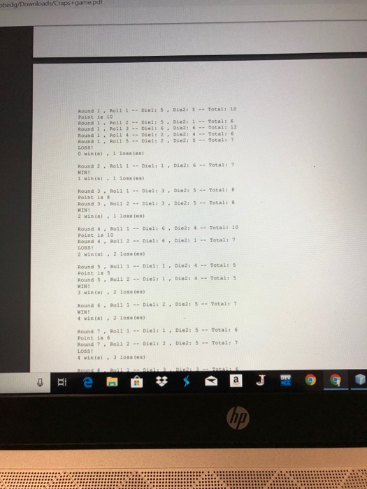 Solved x Craps game pdtf x zy ownloads/Craps+gamepdf Write a | Chegg.com