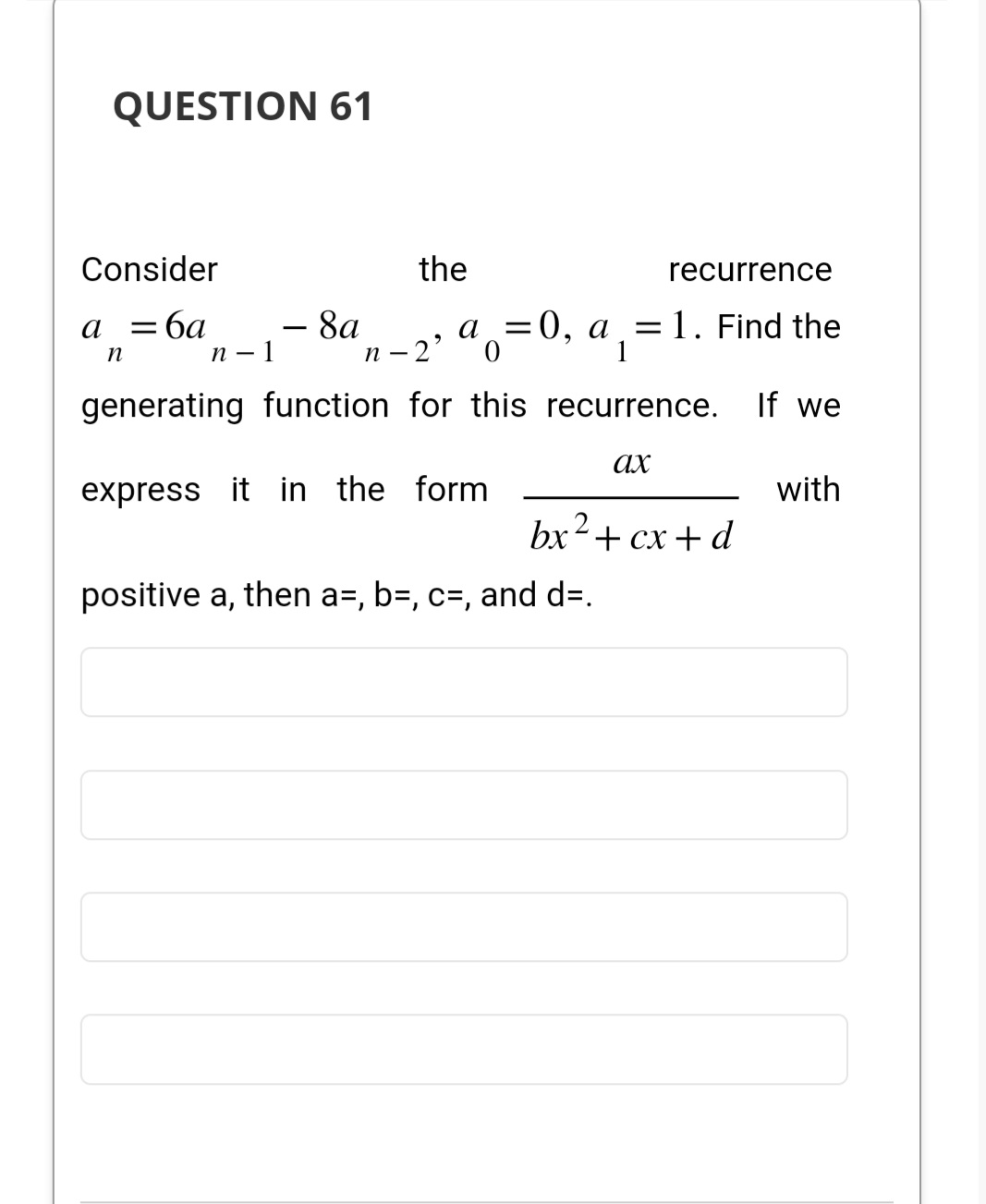 Solved QUESTION 61 Consider the recurrence | Chegg.com