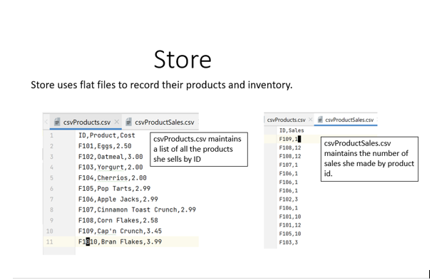 Solved Store Store uses flat files to record their products | Chegg.com