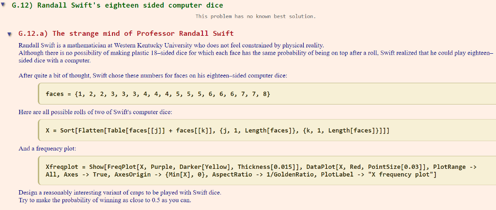 G.12) Randall Swift's eighteen sided computer dice | Chegg.com
