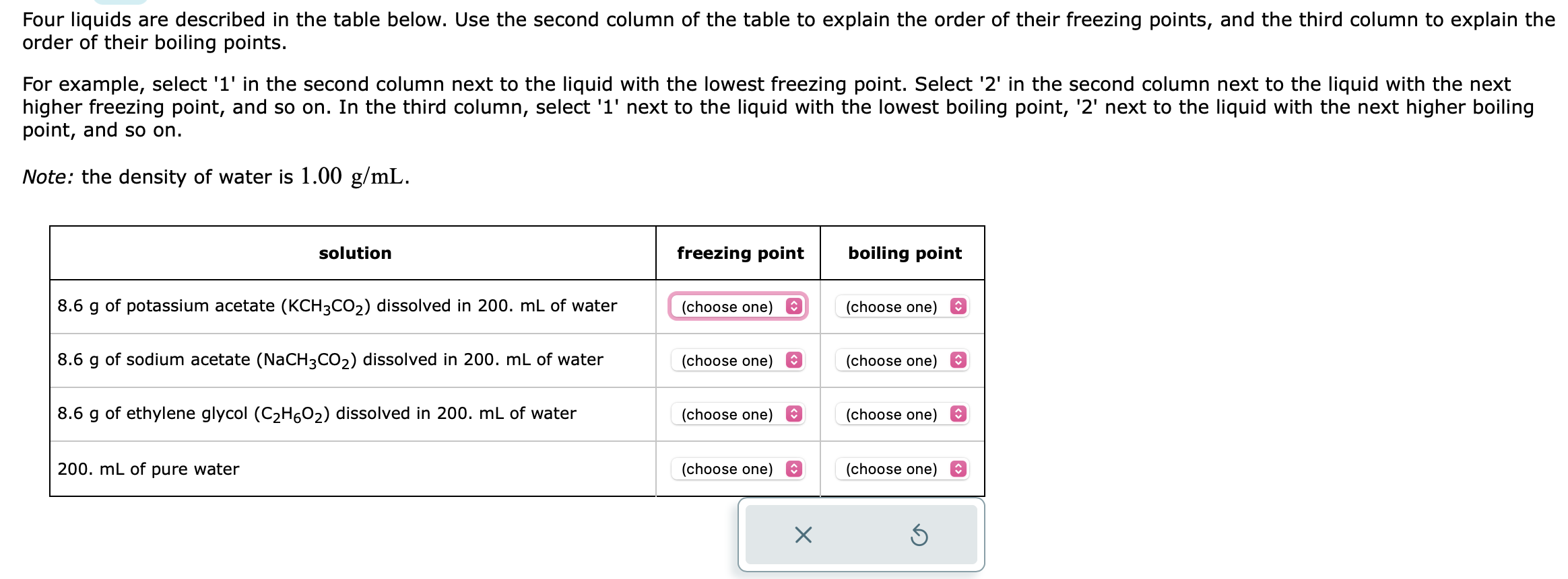 Solved Four liquids are described in the table below. Use | Chegg.com