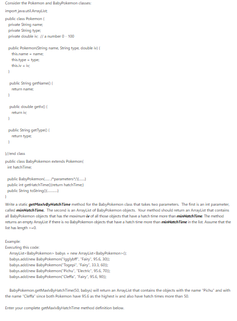 Solved Consider the Pokemon and Baby Pokemon classes import | Chegg.com