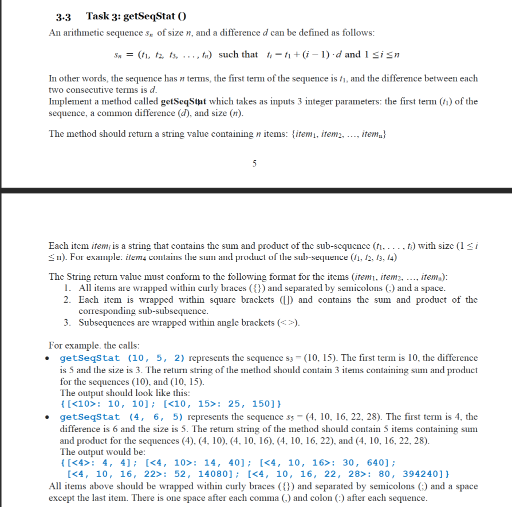 Solved 3.3 Task 3: getSeqStat () An arithmetic sequence sn | Chegg.com