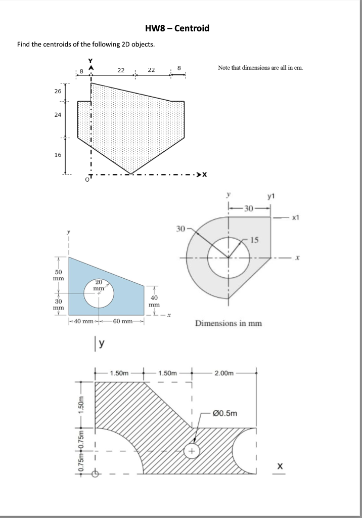 Solved Find the centroids of the following 2D objects. Y ^ | Chegg.com