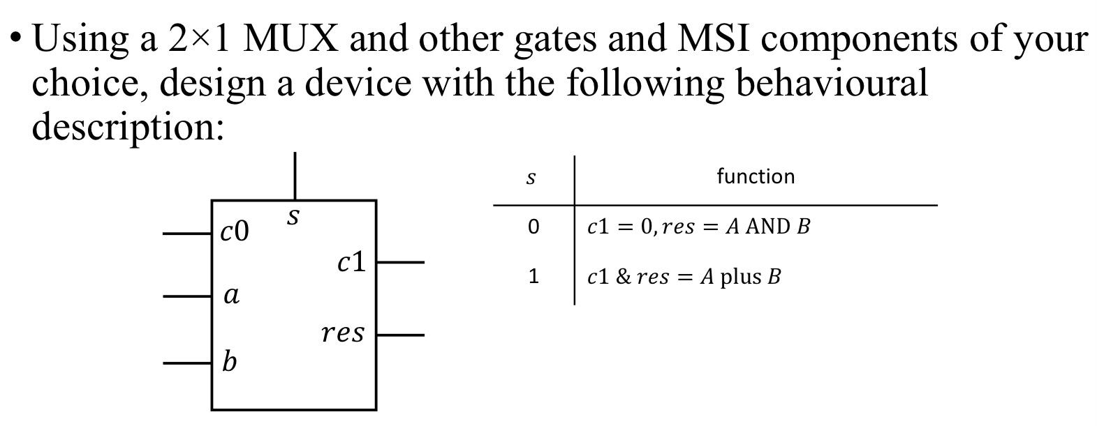Solved • Using a 2x1 MUX and other gates and MSI components | Chegg.com