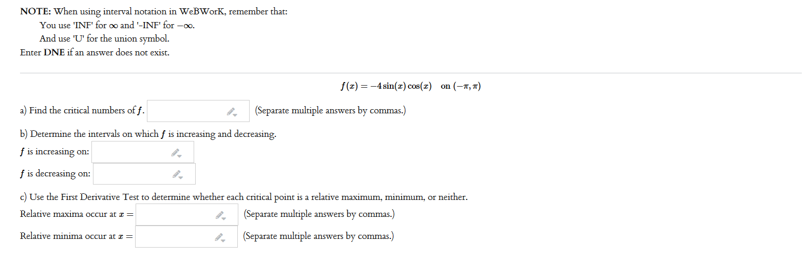 Solved NOTE: When using interval notation in WebWork, | Chegg.com