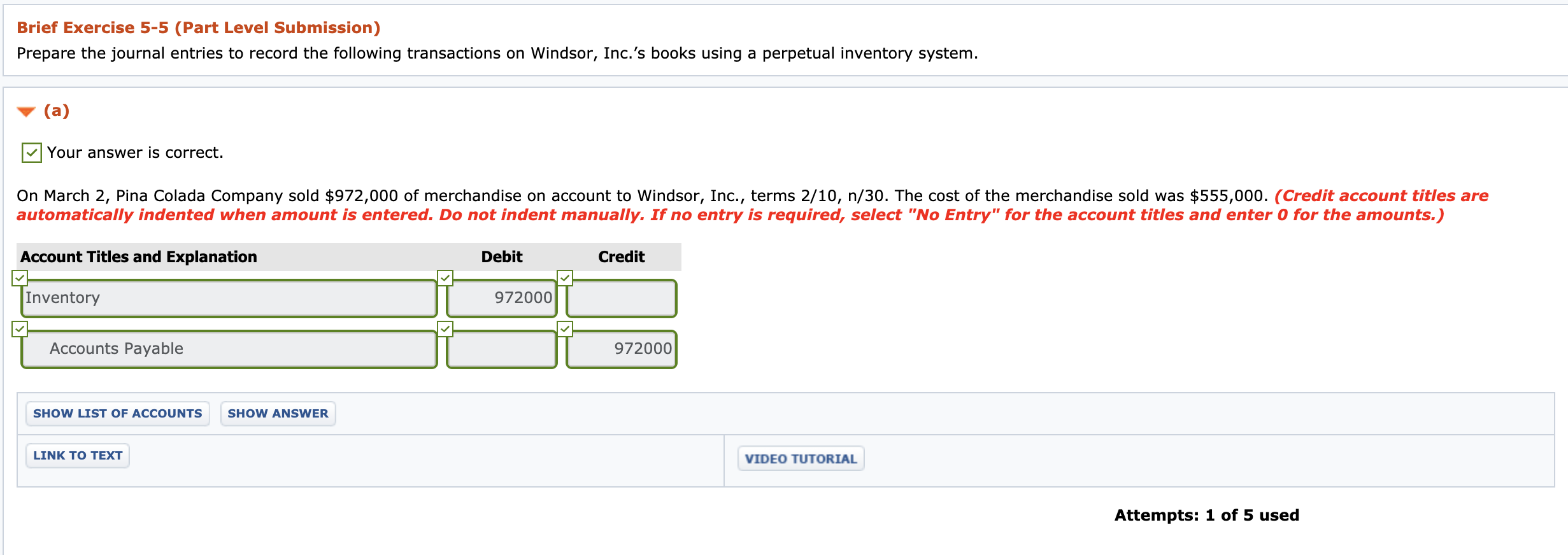 Solved Brief Exercise 5-5 (Part Level Submission) Prepare | Chegg.com
