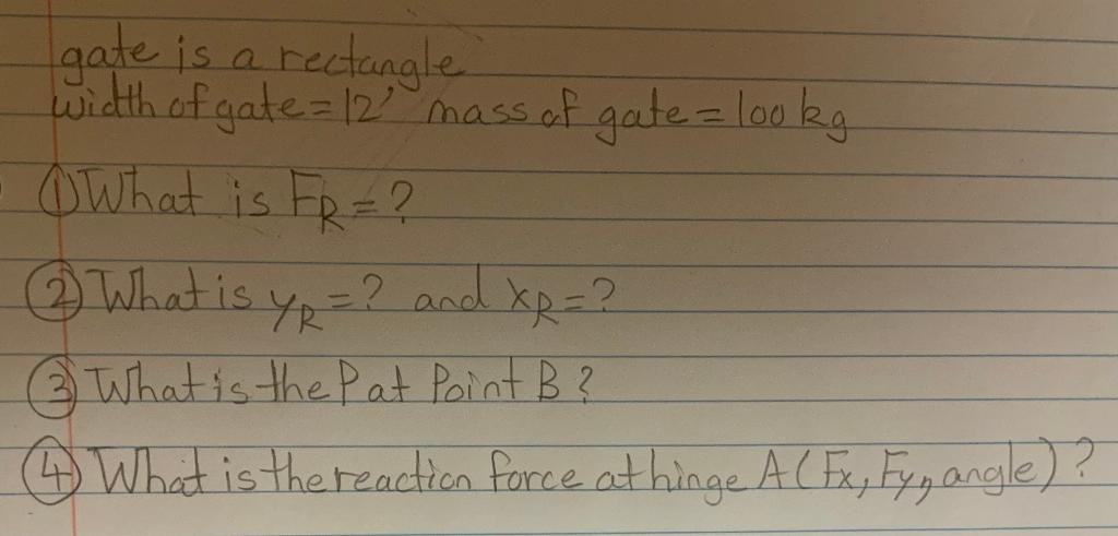 gate is a rectangle width of gate =12 ' mass of gate | Chegg.com