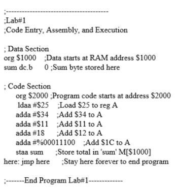 Solved "Lab#1 ;Code Entry, Assembly, and Execution Data | Chegg.com