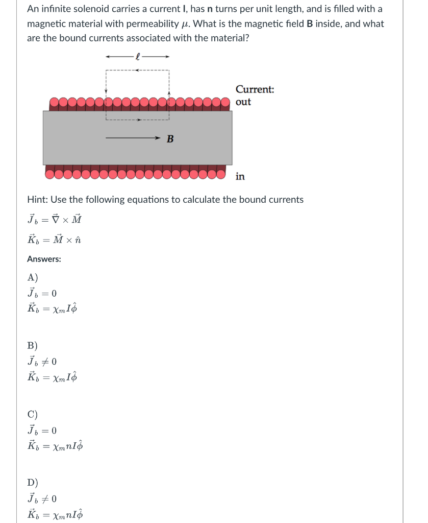 Solved An infinite solenoid carries a current I, has n turns | Chegg.com
